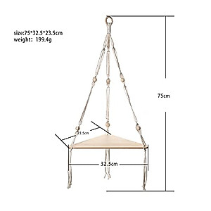 loensy Macrame Hanging Shelf Corner Rope Shelf Floating Shelf for Bookshelf Indoor