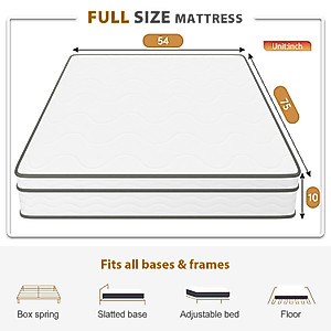 BLKMTY Mattress Full Size Mattress 10 Inch Mattress Innerspring Mattress with High Density Foam Mattress Bed-in-a-Box Twin Spring Mattress Pressure Relief for Adults, CertiPUR-US Certified