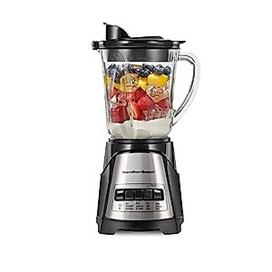Hamilton Beach Power Elite Wave Action Blender-for Shakes and Smoothies, Puree, Crush Ice, 40 Oz Glass Jar, 12 Functions, Stainless Steel Ice Sabre-Blades, Black (58148A)