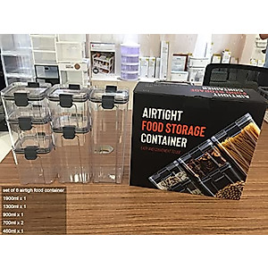 [Set of 6] Premium Quality Airtight Food Storage Container Clear Plastic Sturdy Canisters with Easy Lock For Kitchen Pantry Organization