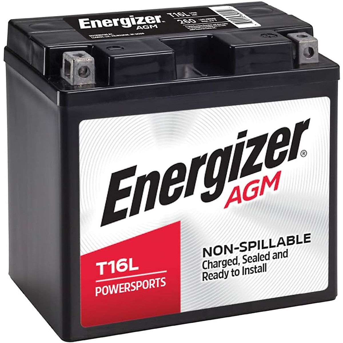 Energizer - ET16L T16L AGM Motorcycle and ATV 12V Battery, 260 Cold Cranking Amps and 19 Ahr. Replaces: CTX19L-BS, T16L and others