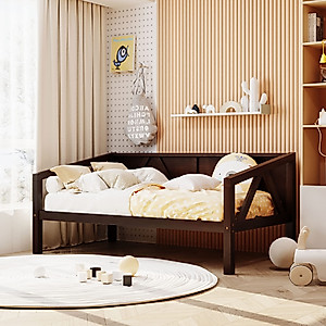 Bellemave Wooden Daybed Frame Twin Size, Full Wooden Slats Support, Dual-use Sturdy Sofa Bed for Bedroom Living Room, No Box Spring Needed (Twin, Espresso)