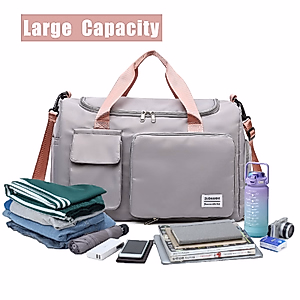 Small Gym Bag for Women,Waterproof Weekender Bag with Shoe Compartment & Wet Pocket,Travel Duffle Bag, Overnight Bag Carry on Bag Gym Tote Bag for Travel, Workout, Sport(Grey)