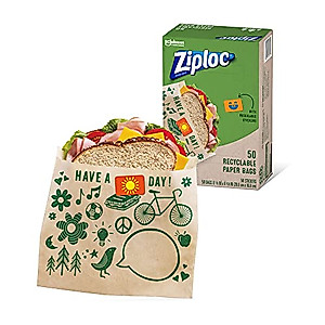 Ziploc Paper Sandwich and Snack Bags, Recyclable & Sealable with Fun Designs, 50 Bags Total