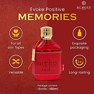 Dumont NITRO RED - 3.4oz - Eau De Parfum - Luxury Perfume for Men - Fruit, Woody, Floral & Masculine Fragrance - Long Lasting Cologne Mist & Body Spray - for Him