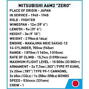 COBI Historical Collection WII Mitsubishi A6M2 Zero Japanese Fighter Plane