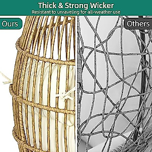 YITAHOME Swivel Outdoor Egg Chair, Wicker Patio Rotating Basket Chair with 370lbs Capacity, All-Weather Oversized Stationary Egg Lounger Chair for Indoor Living Room Outside Balcony Backyard (Beige)