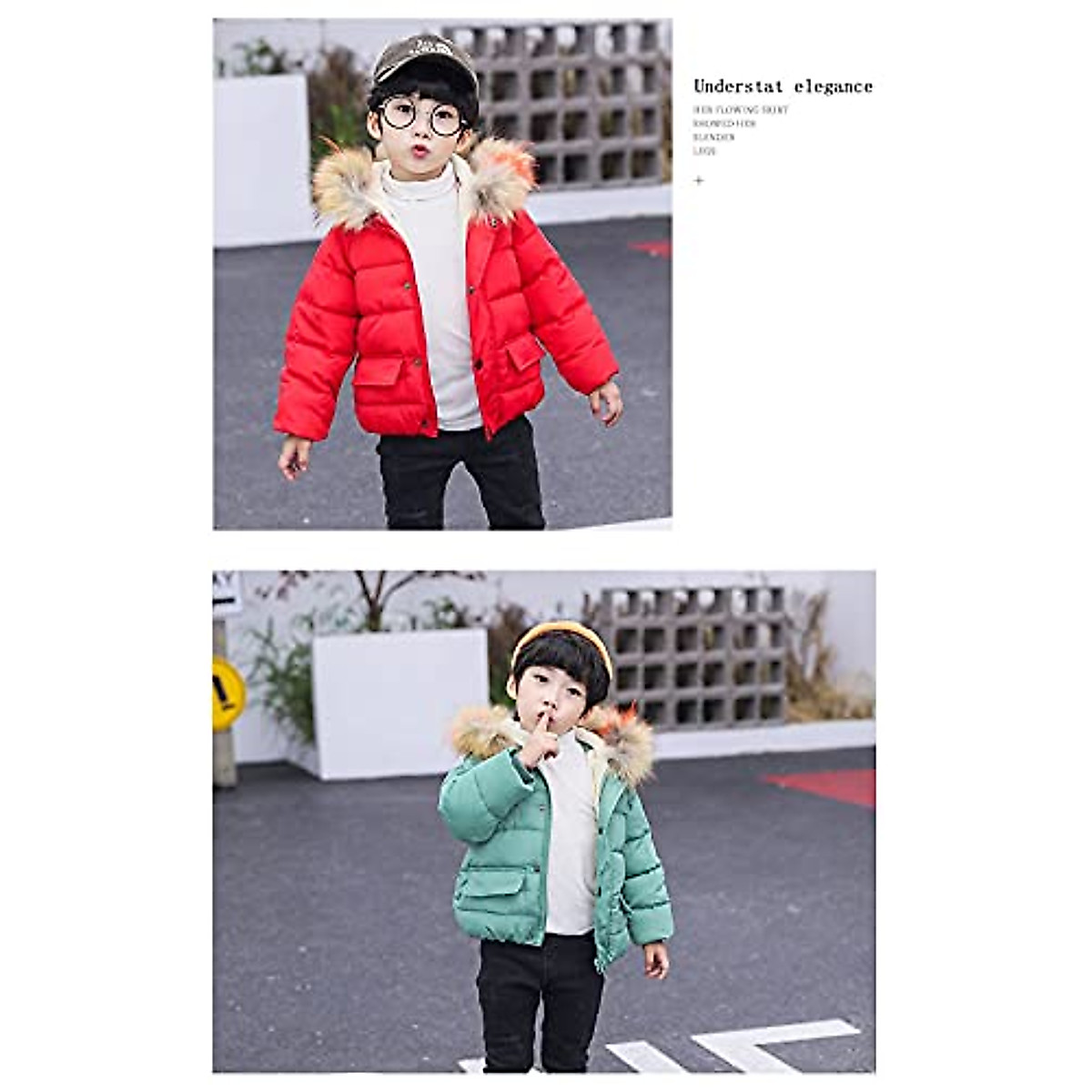 FunnyPaja Baby Toddler Boys Girls Winter Warm Coats Hooded Windproof Jacket Snowsuit Outerwear Fur Hoodies Light Green 12-18 Months