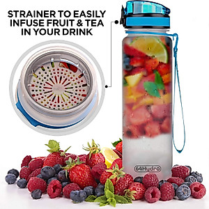 64HYDRO 32oz 1Liter Motivational Water Bottle with Time Marker & Removable Strainer Flip Top Leakproof Durable BPA Free Non-Toxic for Home Work Gym Fitness Sports - Reader Girl Loves Books