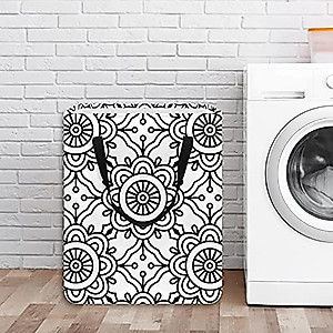 Geometric Black And White Laundry Basket Large Cloth Organizer Bag Basket Foldable Laundry Hamper with Handles