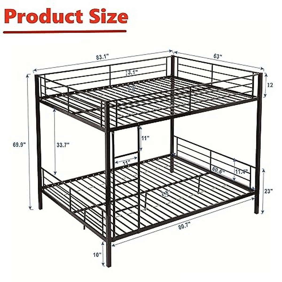 Queen Bunk Beds for Adults, Higher Quality Queen Over Queen Bunk Bed, Heavy Duty Metal Queen Bunk Bed Size for Adults and Kids, Modern Style Bunk Bed Queen Over Queen, Easy Assemble Space Saving