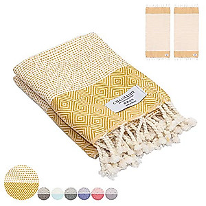 COCOTTON Boho Diamond Turkish Hand Towels Set of 2 | 100% Cotton 16 x 40 Inches | Decorative Bathroom Hand Hair Face Gym Yoga Dishcloth Tea Kitchen Light Weight Quick Dry Farmhouse Towel (Mustard)