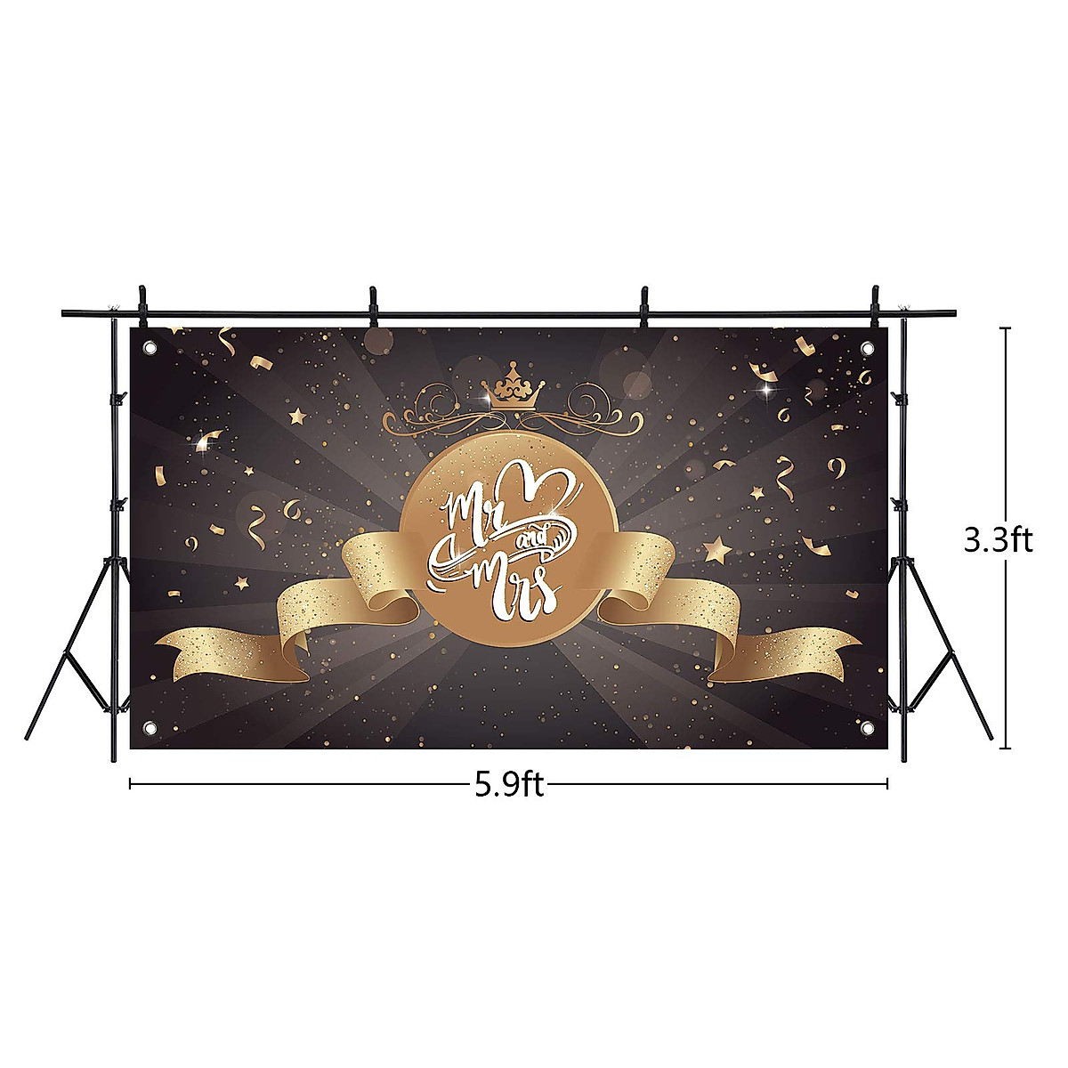 Mr & Mrs Backdrop Banner, Fabulous Crown Ribbon Photo Studio, Just Married, Adults Wedding Anniversary Engagement Party Supplies, Bride Shower / Outdoor Party Yard Sign
