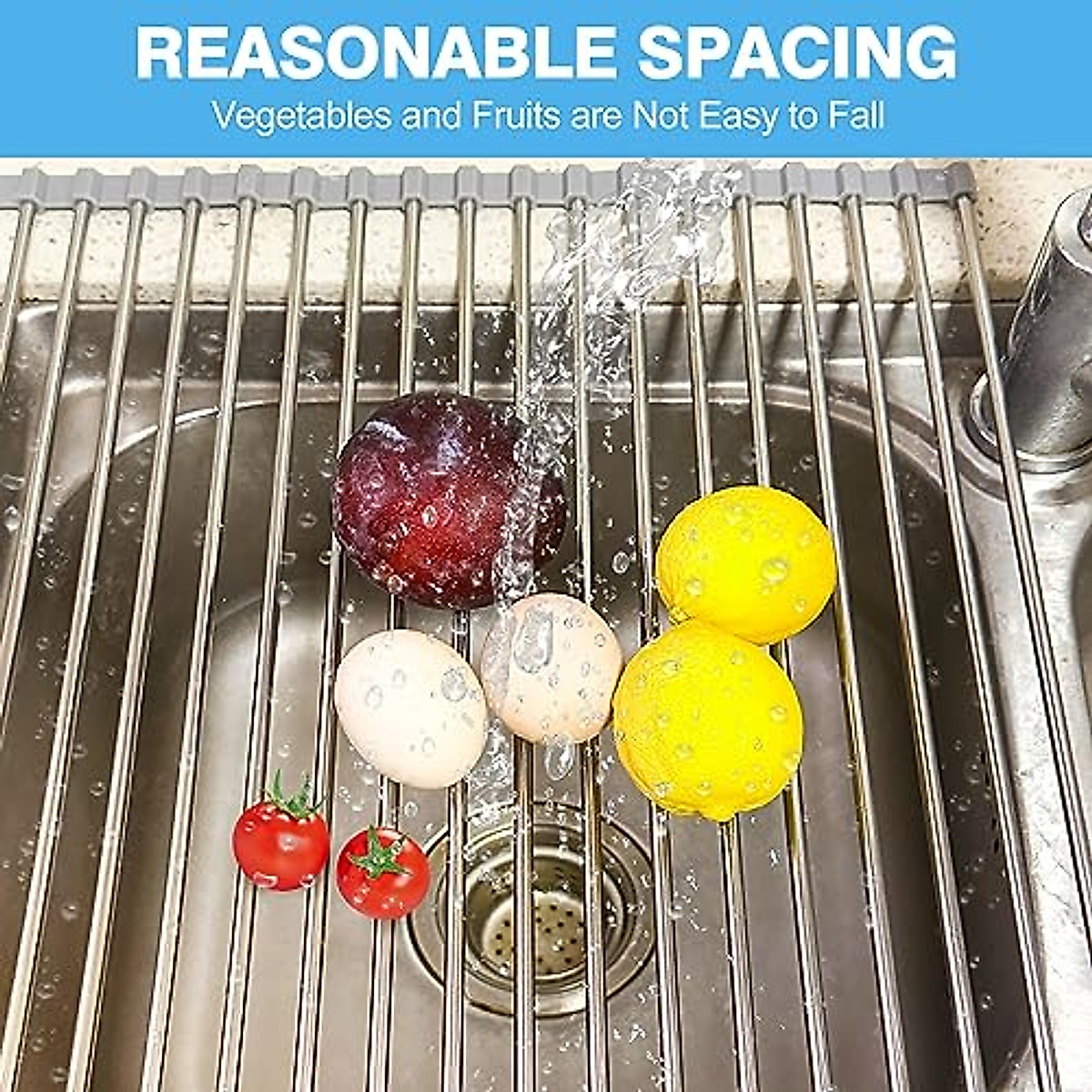 Mafegu Above Sink Dish Drying Rack Drainer,Roll Dish Rack,Kitchen Sink Countertop Multi-Use Collapsible Stainless Steel Dish Rack (20.5x13.7 in, 1)