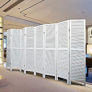 JAXPETY 8 Panel Wood Louvered Room Divider, 5.6 Ft Tall Oriental Folding Freestanding Privacy Screen Room Dividers for Home, Office, Bedroom (White)