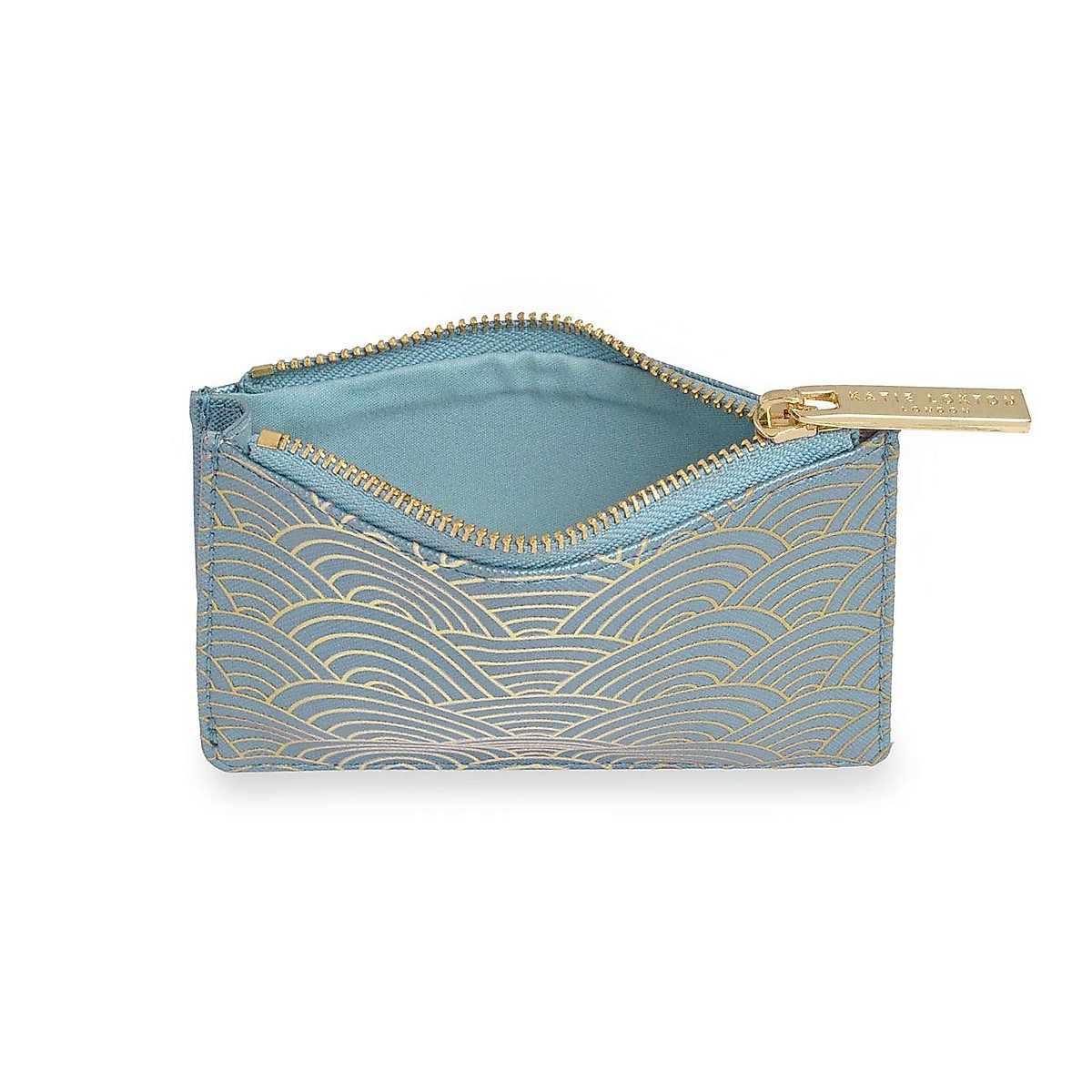 KATIE LOXTON Wave Print on Metallic Blue Womens Small Vegan Leather Zippered Card Holder Wallet