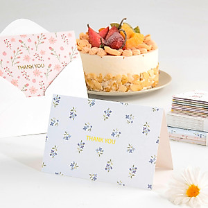 Crisky 50 Pack Floral Thank You Cards with Envelopes & Stickers for Birthday, Baby Shower,Bridal Shower, Wedding, Graduation, Business. 6 Assorted Full Version of Gold Stamping Wild Flower Design