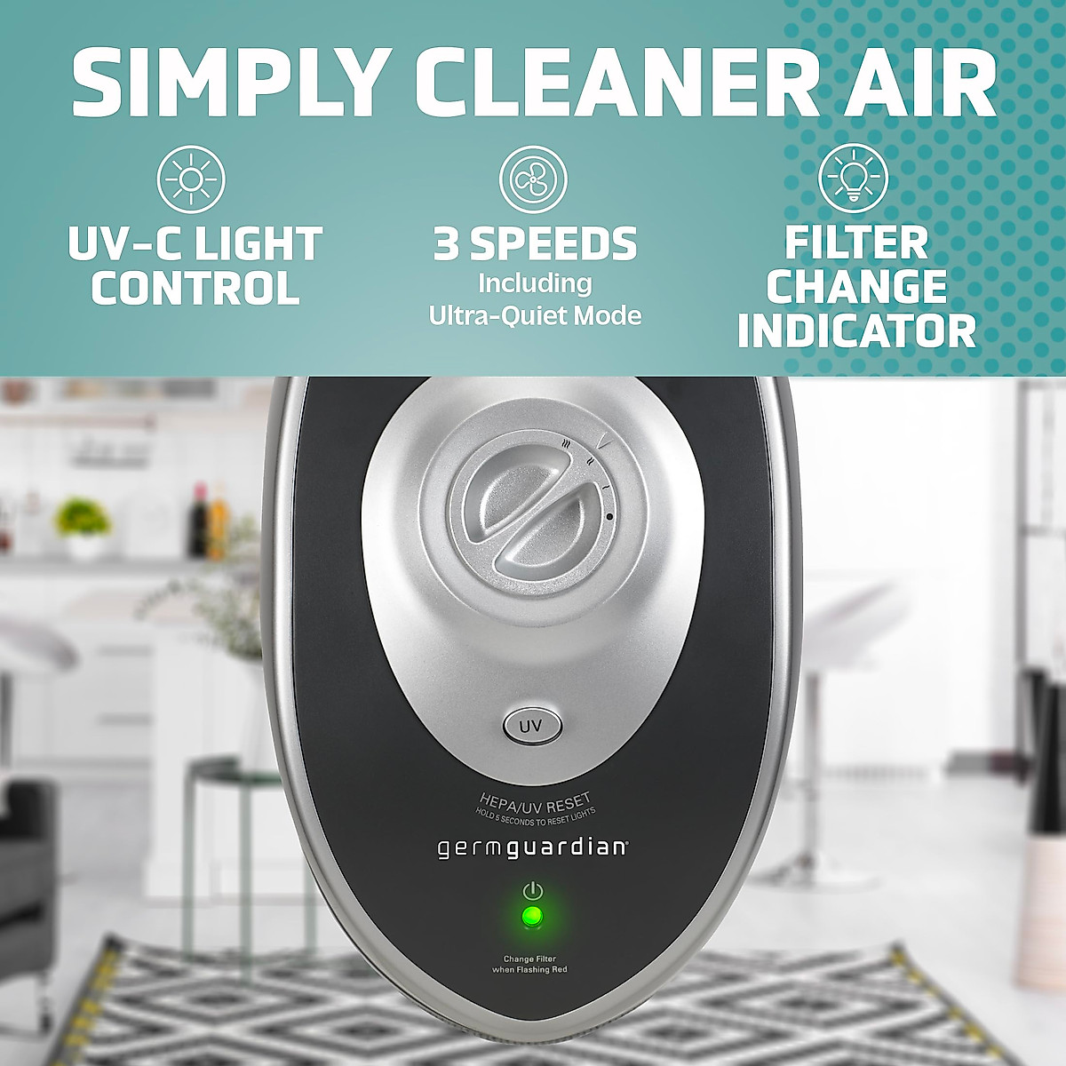 GermGuardian Air Purifier with HEPA 13 Filter, Removes 99.97% of Pollutants, Covers up to 915 Sq. Foot Room in 1 Hr, UV-C Light Helps Reduce Germs, Zero Ozone Verified, 28", 2-Pack, Gray, AC50002PK