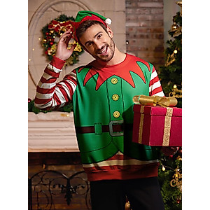 Arvilhill Christmas Men's Funny Ugly Sweater Casual 3D Printed Holiday Crew Neck Sweatshirt Elf Stripe L