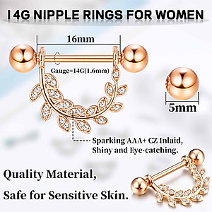 Besteel 𝟕 𝑷𝒂𝒊𝒓𝒔 Nipple Piercing Jewelry Stainless Surgical Steel Nipple Rings Set Cute CZ Ball Heart Butterfly Snake Tongue Belly Barbell Body Jewelry for Women 14G Rose Gold