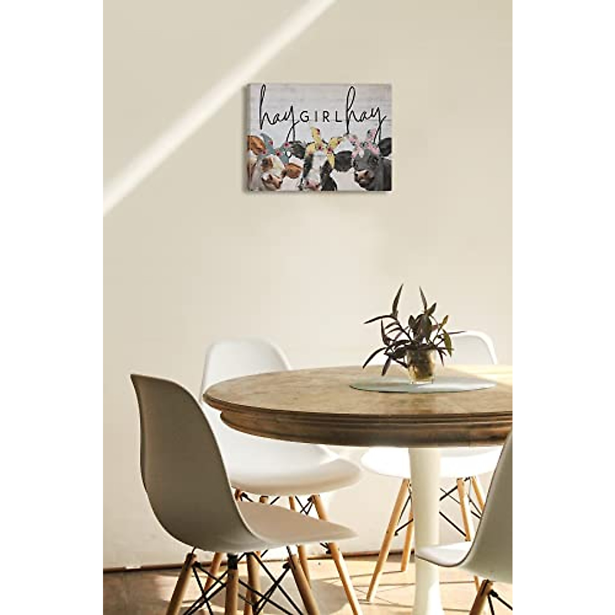 Funny Quote Cute Cows Canvas Wall Art Prints,Hay Girl Hay Wood Texture Paintings Prints,11x14 inches Artwork for Funny Farm Themed Decor Girl Room Farmhouse Bedroom Living Room Home