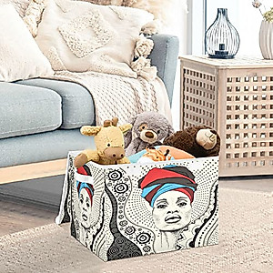 DOMIKING African Woman Large Storage Bin with Lid Collapsible Shelf Baskets Box with Handles Shelves Cabinet Nursery Drawer for Nursery Drawer Shelves Cabinet