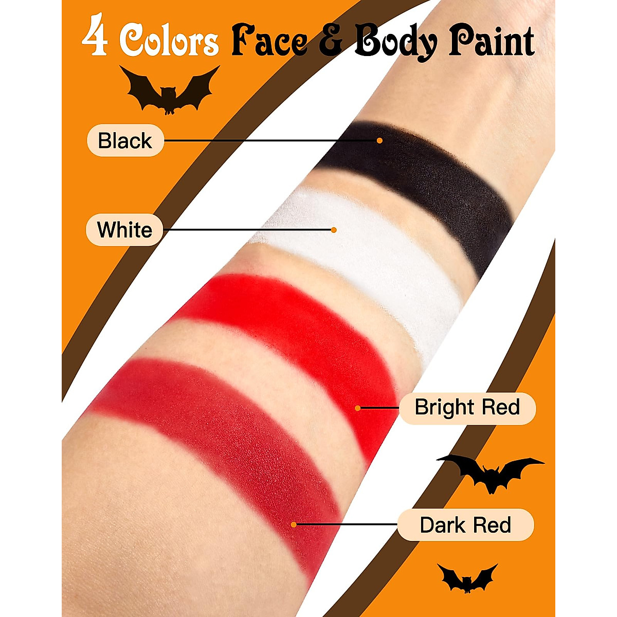 Lictin Halloween Clown Makeup Kit - White Black Red Face Body Paint + Fake Blood Gel, Water Activated Face Paint Kit for Adults, SFX Joker Zombie Vampire Skeleton Makeup Kit with Brushes & Sponges