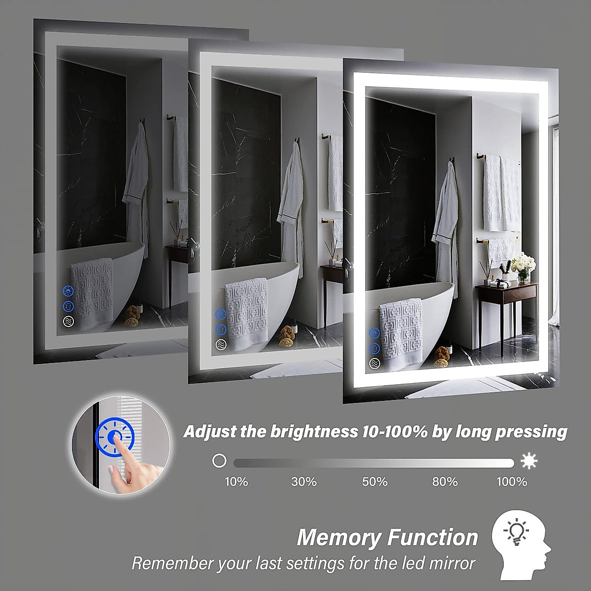 Butylux 32x24 inch LED Bathroom Mirror with Adjustable, Stepless Dimmable, Anti-Fog, Wall Mounted Lighted Bathroom Mirror with Smart Touch Button, Memory Function, 3000K-6000K (Horizontal/Vertical)