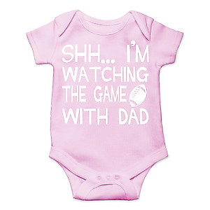 AW Fashions Shh... I'm Watching The Game With Dad Baby Bodysuit Funny Infant Clothes Romper Boy Clothes (6 Months, Pink)