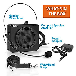 PYLE-PRO Portable Waist-Band PA Speaker System - Compact Voice Amplifier and Headset Microphone Set with Built-in Rechargeable Battery, MP3/USB Playback, AUX, Power Adapter, Strap, Belt Clip PWMA60UB