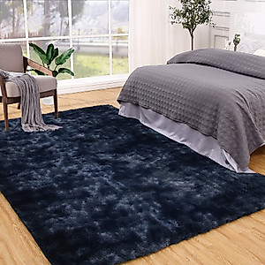 GAOMON 9x12 Fluffy Area Rugs or Bedroom Furry Rug for Living Room, Fuzzy Shag Fur Rug for Nursery Room Tie-Dyed Non-Skid Plush Throw Rug Shaggy Accent Rug for Indoor Home Floor Carpet, Dark Navy