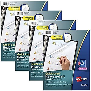 Avery Diamond Clear Page Protectors for 3 Ring Binders, 10 Document Protectors Per Pack, 4 Packs, 40 Protectors Total (74084)