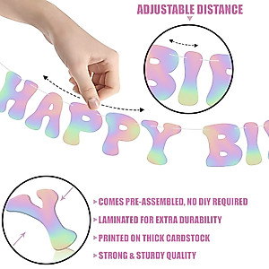 KatchOn Iridescent Happy Birthday Banner Prestrung - 10 Feet | Disco Happy Birthday Sign | Iridescent Party Decorations | Disco Birthday Banner for Women | Holographic Disco Birthday Party Decorations