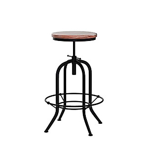 Lisuden Industrial Farmhouse Bar Stools Set of 2, Black Metal Base, Wood Seat, Adjustable Height 24.8-30"