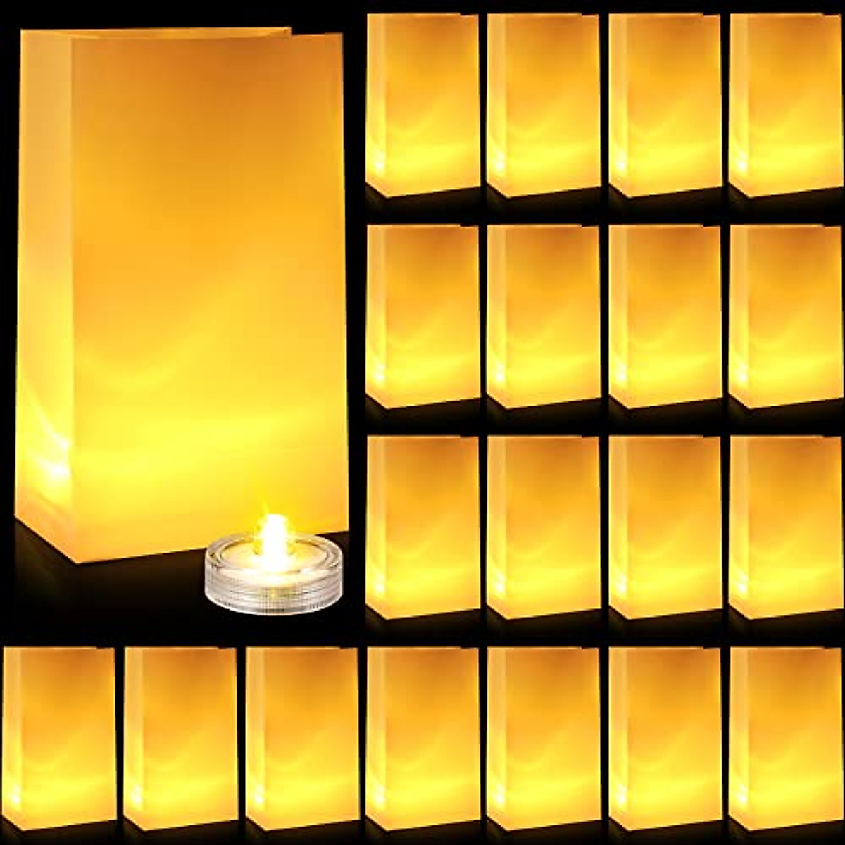 Supervitae 200 Pieces Plastic Luminaria Bags Set Including 100 and LED Waterproof Candle for Christmas Decorations, Hanukkah Lights, Easter, Wedding White