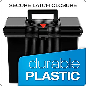 Pendaflex Portable File Box with File Rails, Hinged Lid with Double Latch Closure, Black, 3 Black Letter Size Hanging Folders Included (41732AMZ)