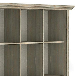 SIMPLIHOME Acadian SOLID WOOD 48 inch x 57 inch Transitional 12 Cube Storage in Distressed Grey with 12 Shelves, for the Living Room, Study and Office