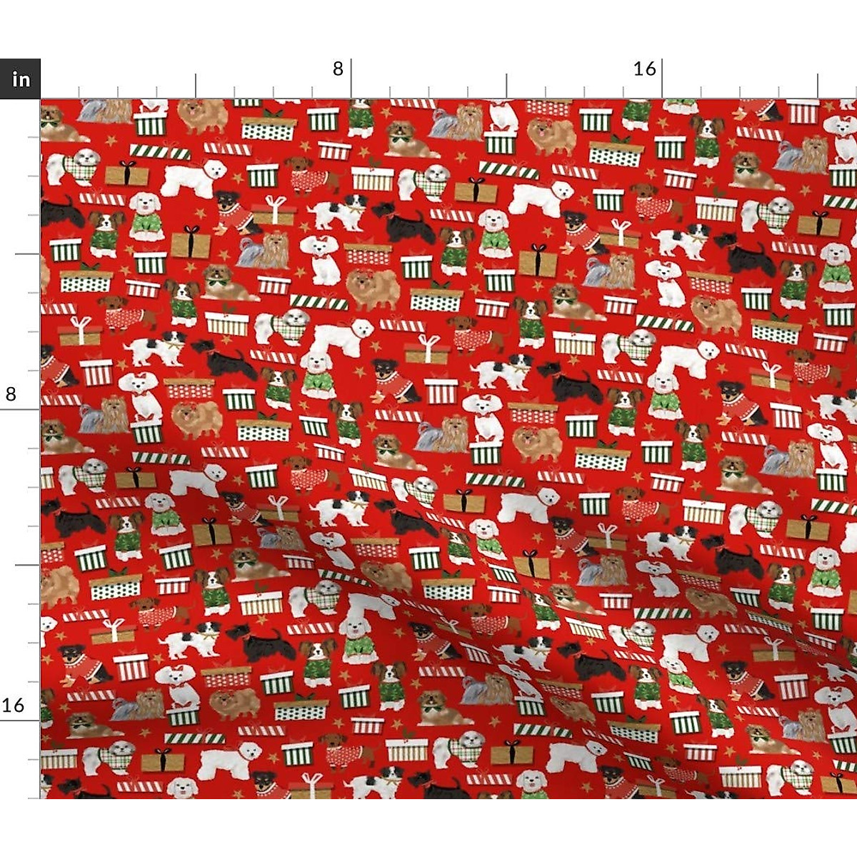 Spoonflower Fabric - Christmas Dogs Cute Breeds Best Printed on Petal Signature Cotton Fabric by The Yard - Sewing Quilting Apparel Crafts Decor