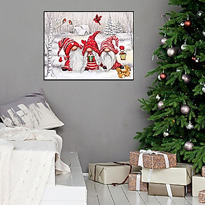 WUSARPLY Christmas Stamped Cross Stitch Kits - Gnome Counted for Beginners Adults Needlepoint Cross-Stitch Patterns Dimensions Needlecrafts Embroidery Arts and Crafts 11.8''x15.8''