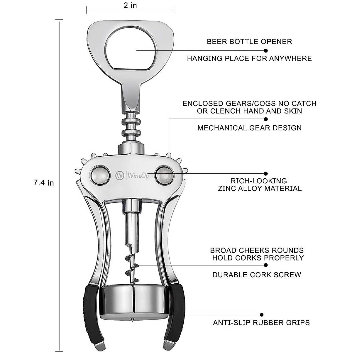 WineOp Professional Winged Wine Bottle Opener Corkscrew Beer Bottle Opener | Premium Wing Wine Opener Cork Screw for Home Kitchen Restaurant Bar Waiters Bartenders Multifunctional Easy Use Cork Opener