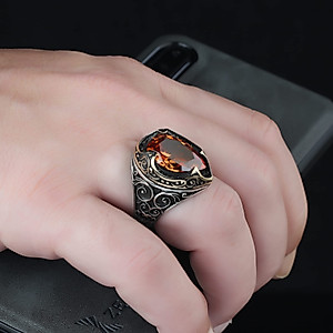 925 Sterling Silver Citrine Stone Men Silver Ring, Citrine Stone Men's Ring, Handmade Engraved Men's Silver Ring, Turkish Silver Ring gifts for men handmade rings valentines day gifts for him