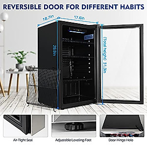 AstroAI Beverage Refrigerator with Temperature Control -3.2 Cu.Ft, 120 Can Mini Fridge with Glass Door for Beer Soda or Wine - Drink Fridge for Office/Bar with Reversible Door and Removable Shelves