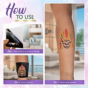 Looney Zoo Temporary Tattoo Markers for Skin, 10 Body Markers + 20 Large Tattoo Stencils for Kids and Adults, Dual-End Pens Make Bold and Fine Lines with Cosmetic-Grade Temporary Tattoo Ink