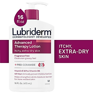 Lubriderm Advanced Therapy Fragrance Free Moisturizing Hand & Body Lotion + Pro-Ceramide with Vitamins E & Pro-Vitamin B5, Intense Hydration for Itchy, Extra Dry Skin, Non-Greasy, 16 fl. oz