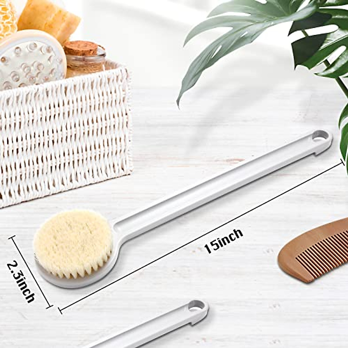 2Pack Back Scrubber for Shower, Qewro Stiff Bristles Dry Brushing Body Brush for exfoliating Back, Back Brush Long Handle for Shower Back Use Skin Washer Lymphatic Drainage, Bath Brush for Men Women