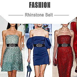 Dorchid Women Rhinstone Belt Full Crystal Buckle Cummerbund Wide Elastic Waistband 7 Colors Black
