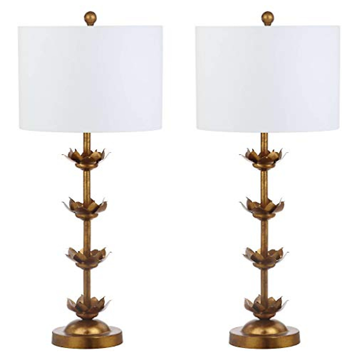 SAFAVIEH Lighting Collection Lani Antique Gold Leaf 32-inch Bedroom Living Room Home Office Desk Nightstand Table Lamp Set of 2 (LED Bulbs Included)