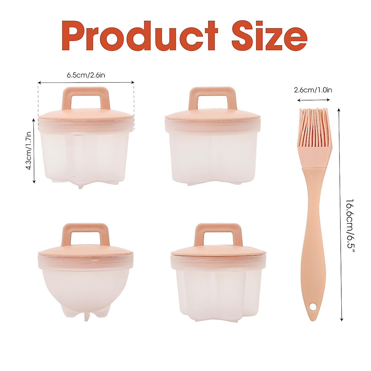 Cute Set of 4 Egg Cooking Pods Mold Boiled Pink Microwave and Stovetop Hard Boiled, Soft Boiled Holder Poacher Cups, Jello Cups with Lids, Square Shaper Fun Cookery Kitchen Gadgets (including oil brush)