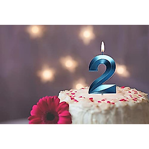 Qj-solar 2.76 inch Blue 2 Birthday Candles,3D Number 2nd Cake Topper for Birthday Decorations No 21 22 23 24 25 26 27 28 29