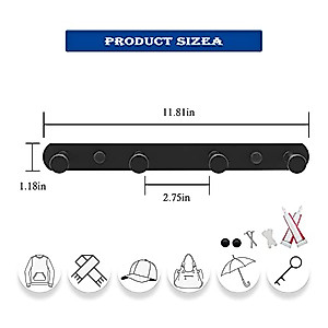 Potaosey Black Wall Coat Rack, 11in Wall Mounted Coat Rack with 4 Hook,Modern Style Coat Rack Wall Mounted,Metal Coat Hooks Rail for Coat Hat Key Bathroom Entryway